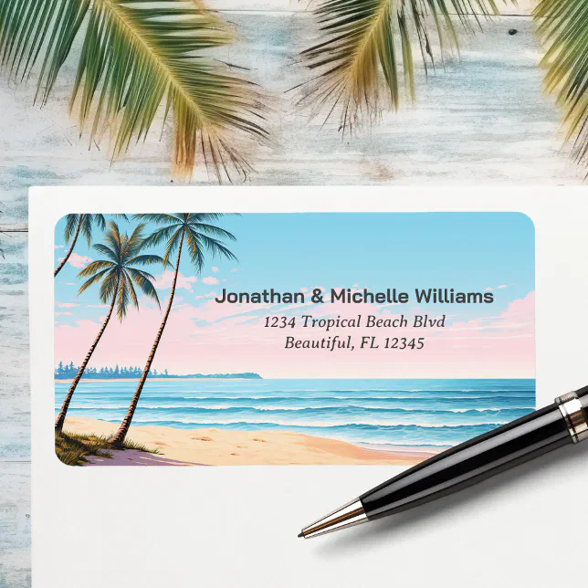 Beach and Palm Trees Tropical Return Address Label | Zazzle
