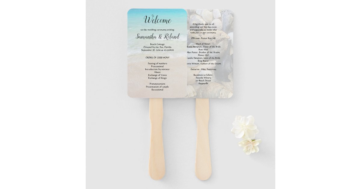Beach and Seashells Wedding Fan Program | Zazzle