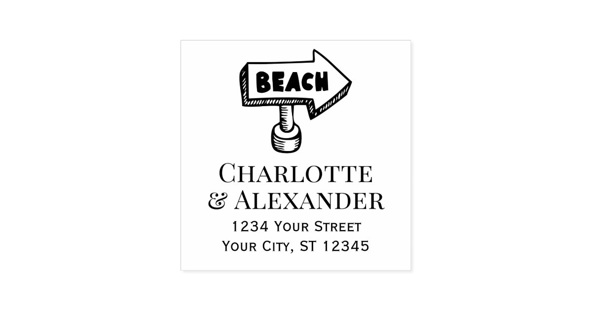 Beach Arrow Directional Sign Couple Return Address Self-inking Stamp ...