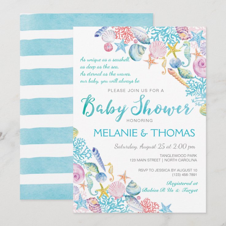 Beach Baby Shower Invitation, Nautical Sea Shell Invitation | Zazzle