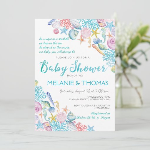 Beach Baby Shower Invitation, Nautical Sea Shell Invitation | Zazzle