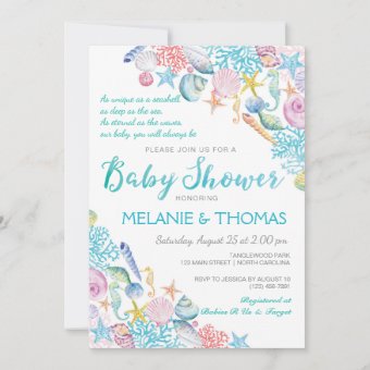 Beach Baby Shower Invitation, Nautical Sea Shell Invitation | Zazzle