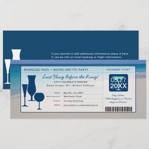 Beach Bachelorette Party Boarding Pass Invitation | Zazzle