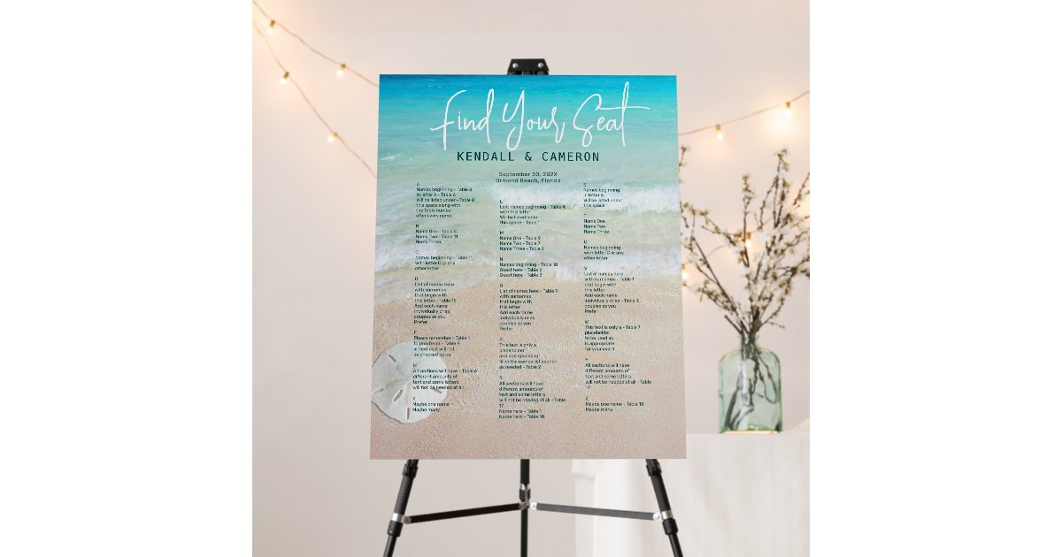Beach Background Alphabetical Guest Seating List Foam Board | Zazzle