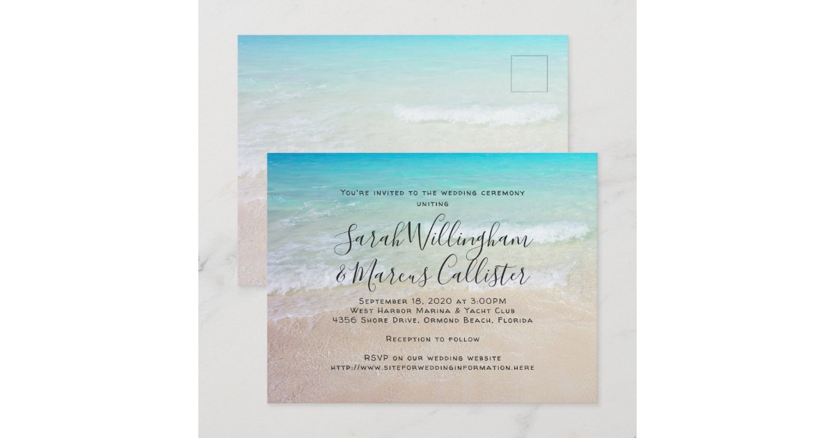 Beach Background Postcard Wedding Invitation | Zazzle