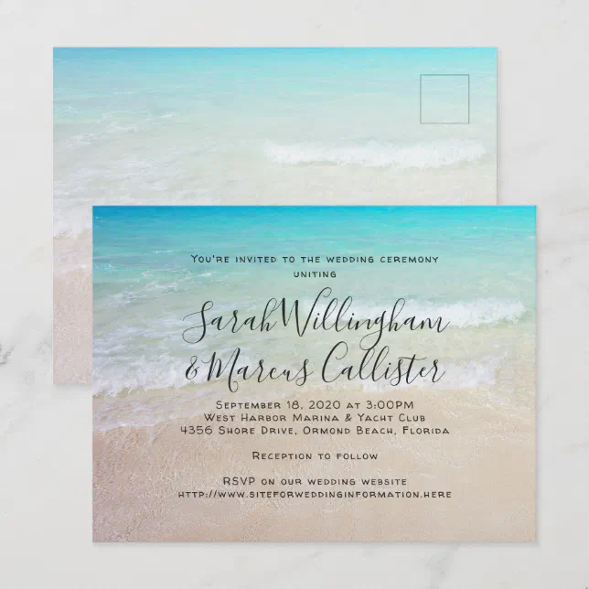 Beach Background Postcard Wedding Invitation | Zazzle