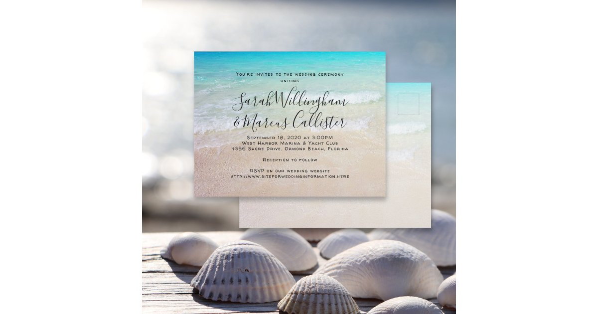 Beach Background Postcard Wedding Invitation | Zazzle