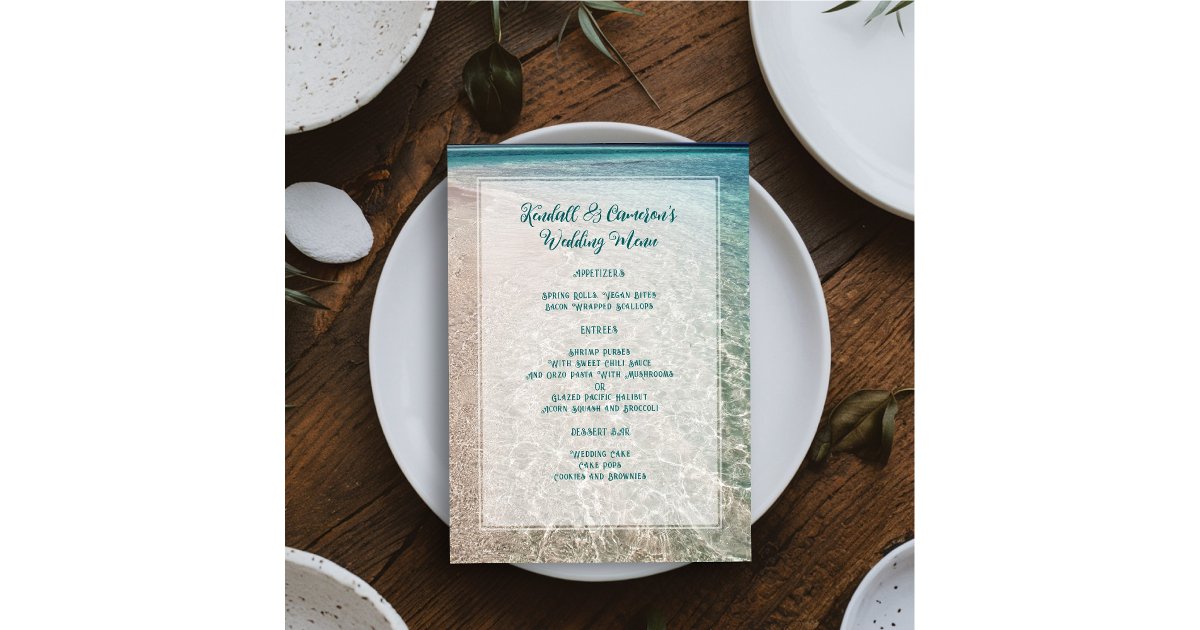 Beach Background Wedding Menu | Zazzle