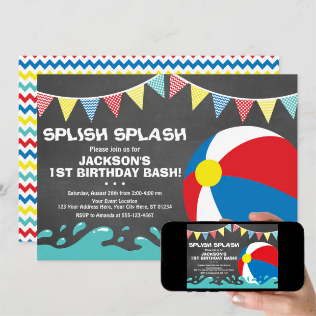 Beach Ball Birthday Invitation | Pool Party Invite | Zazzle
