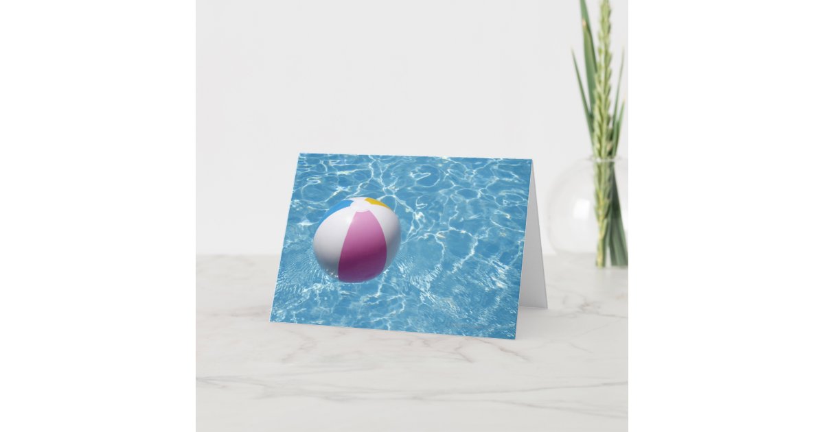 Beach ball in swimming pool card | Zazzle