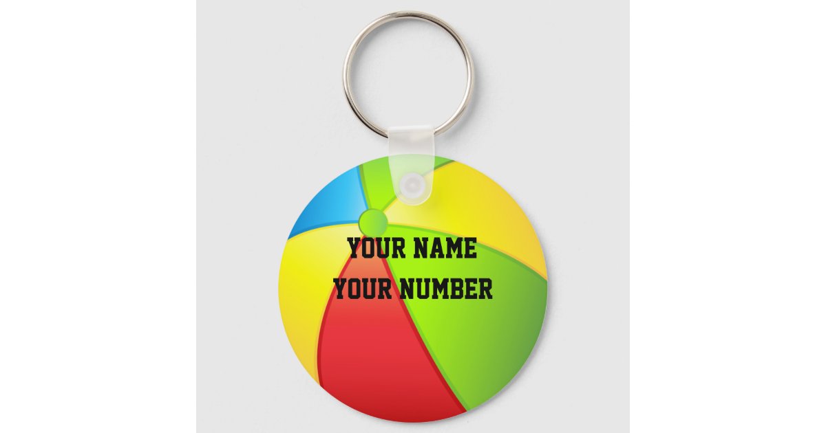 Beach Ball Keychain ID Tag YOUR NAME & Number | Zazzle