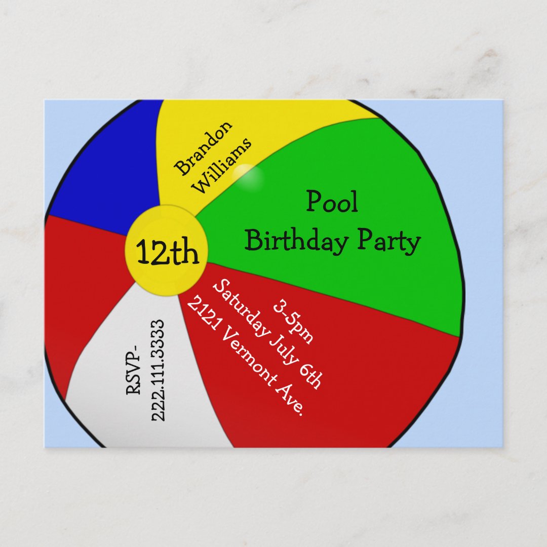 Beach Ball Party Invitation Post Card | Zazzle