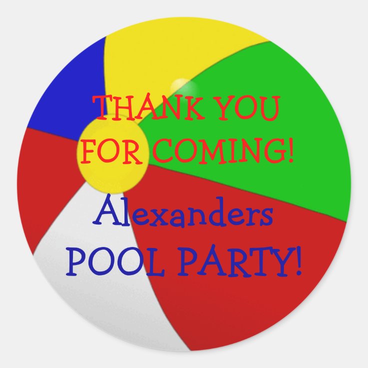 Beach Ball Pool Party Classic Round Sticker | Zazzle
