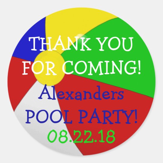 Beach Ball Pool Party Thank You Classic Round Sticker | Zazzle.com