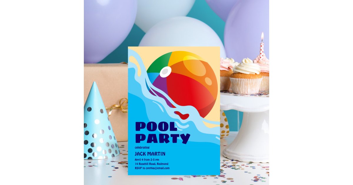 Beach Ball Pool Themed Birthday Invitation | Zazzle