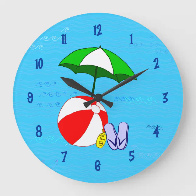 Beach Ball Pool Toys Wall Clock Blue Numbers | Zazzle