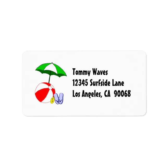 Beach Ball Pool Umbrella Address Label Template | Zazzle