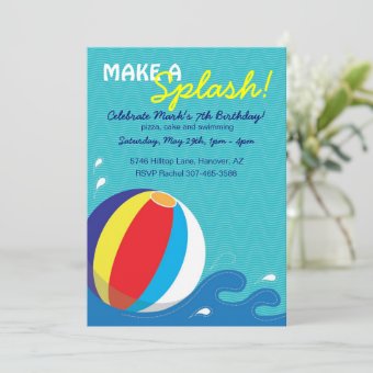 Beach Ball Swimming Birthday Pool Party Invitation | Zazzle