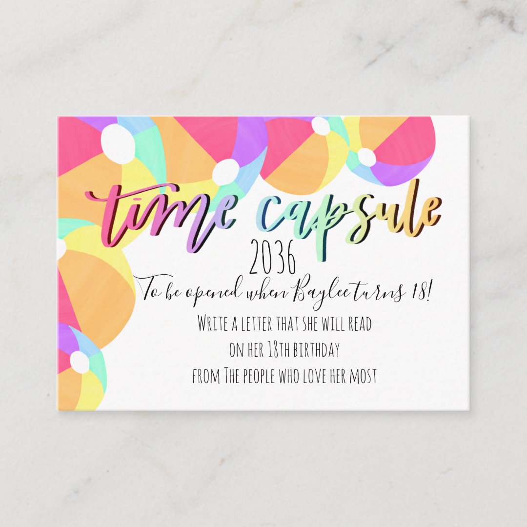 Beach Ball Time Capsule Insert Card | Zazzle