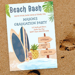 Beach Bash Graduation Party Surfboard Invitation | Zazzle