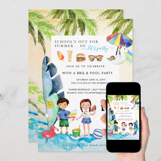 Beach Bash | Schools Out Summer Party Invitation | Zazzle