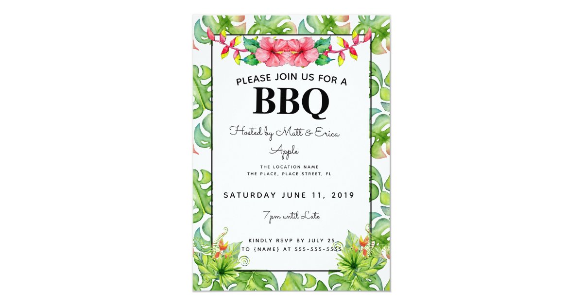 Beach BBQ Party, Barbecue tropical leaves Invitation | Zazzle.com