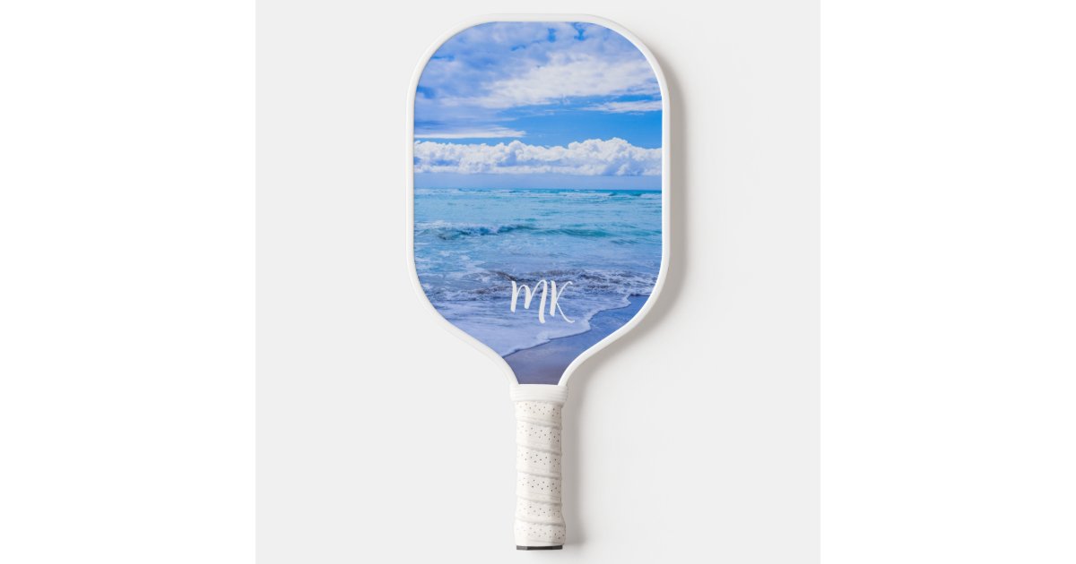 Beach Beautiful Blue Sky Clouds Monogrammed Pickleball Paddle | Zazzle