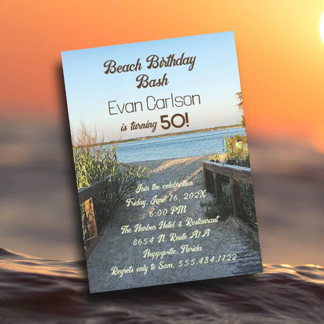 Beach Birthday Boardwalk Sand Unisex Party Invitation | Zazzle