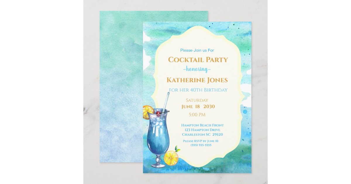 Beach Birthday Cocktail Party Blue Lagoon Invitation | Zazzle