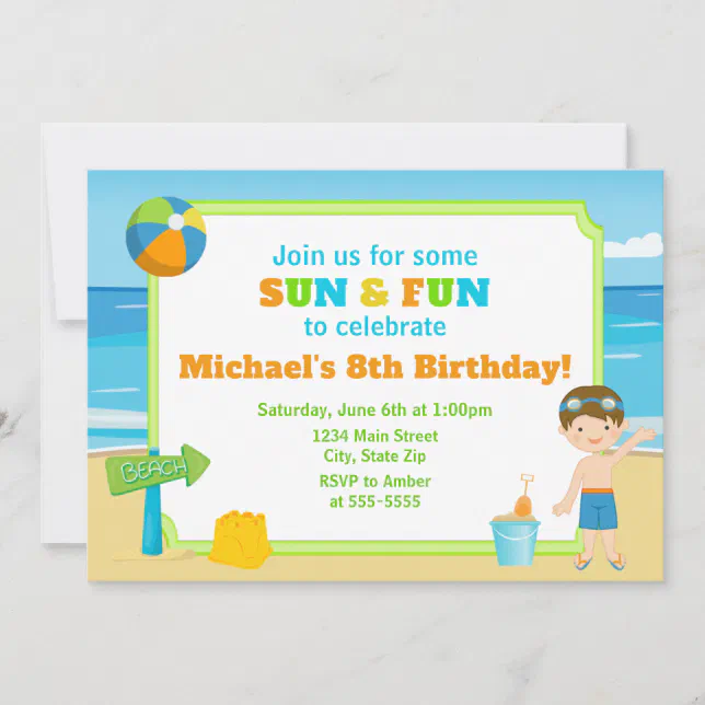 Beach Birthday Invitation Beach Party Boy | Zazzle