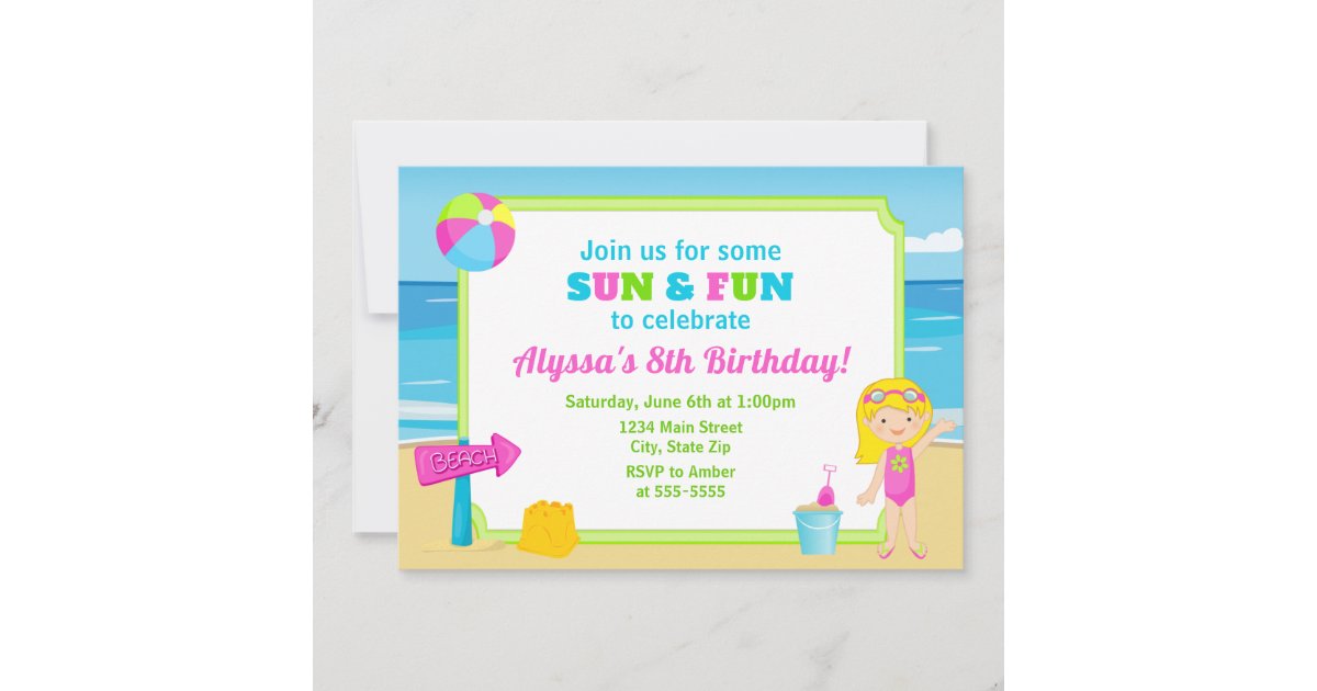 Beach Birthday Invitation Beach Party Girl | Zazzle