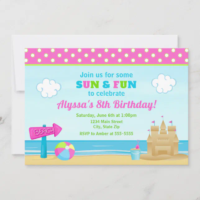 Beach Birthday Invitation Beach Party Girl | Zazzle