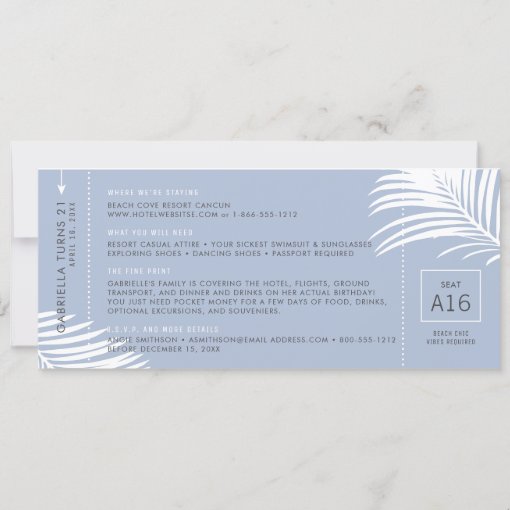 Beach Birthday Trip Boarding Pass Ticket Teal Invitation | Zazzle