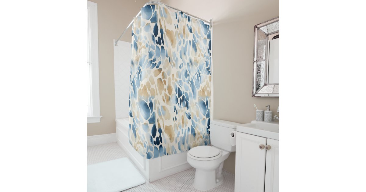 Beach Blue and Tan Wave Pattern Shower Curtain | Zazzle