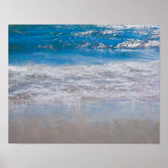 Beach Blue Coastal Ocean Waves Tropical Art Poster | Zazzle