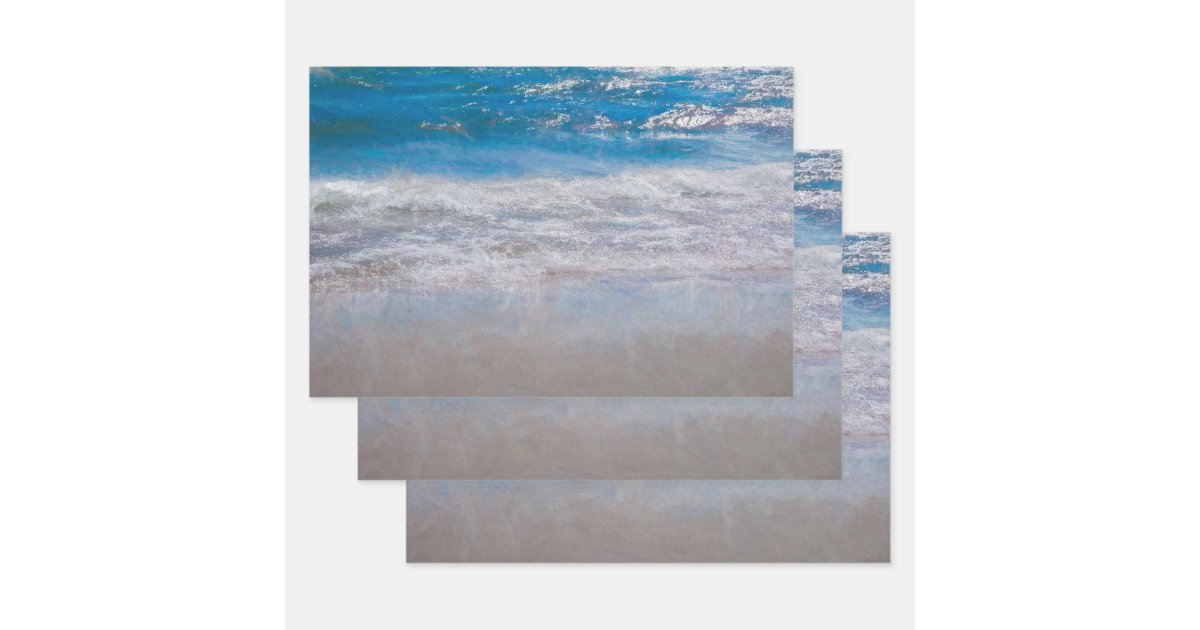 Beach Blue Coastal Ocean Waves Tropical Art Wrapping Paper Sheets | Zazzle
