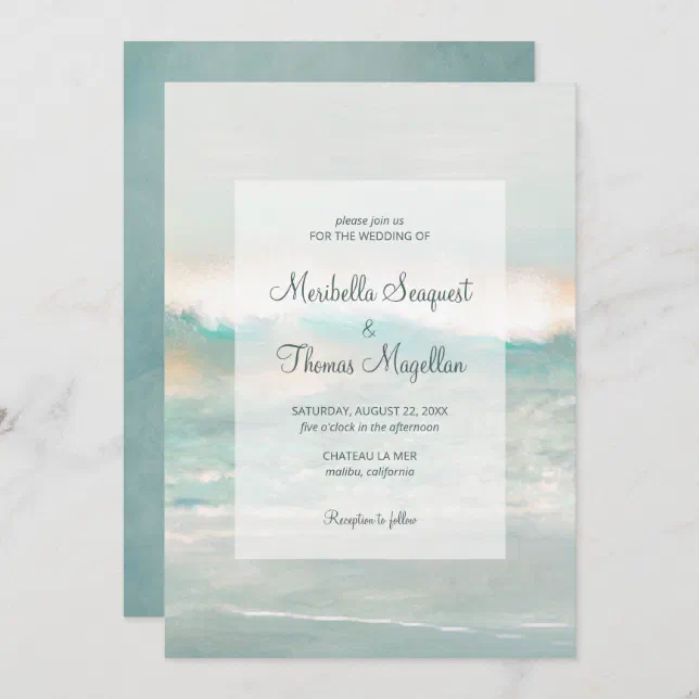 Beach Blue Ocean Waves Wedding Invitation | Zazzle