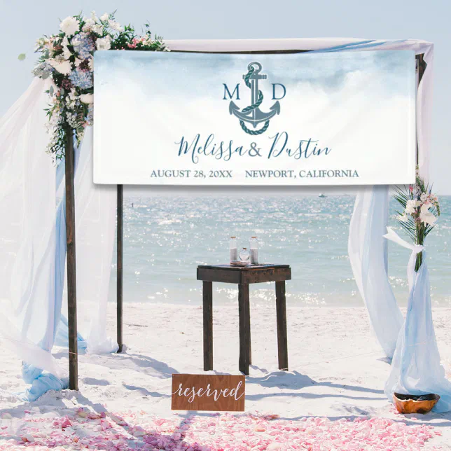 Beach Blue Watercolor Anchor Nautical Wedding Banner | Zazzle