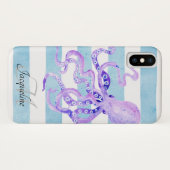 Beach Blue White Striped Watercolor Purple Octopus Case-Mate iPhone ...