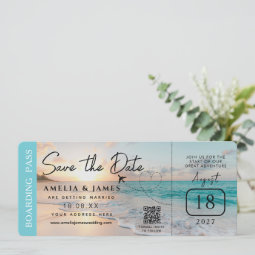 Beach Boarding Pass Save the Date wedding Invitation | Zazzle