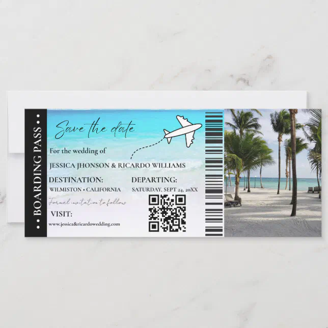 Beach Boarding pass wedding save the date ticket Invitation | Zazzle