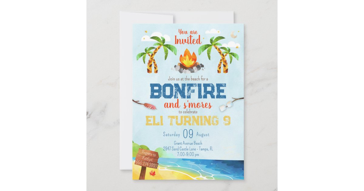 Beach Bonfire Birthday Party Invitation | Zazzle