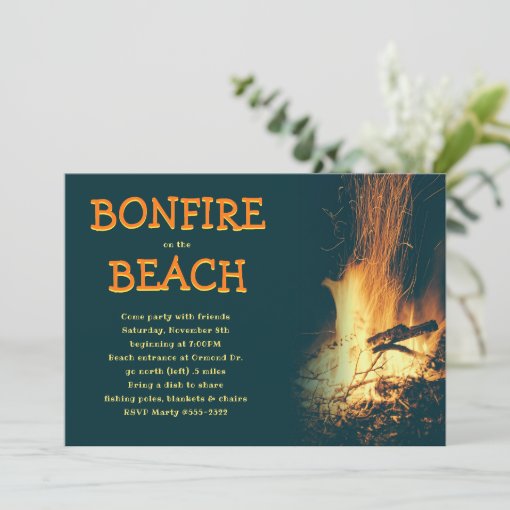 Beach Bonfire Nighttime Party Invitation | Zazzle