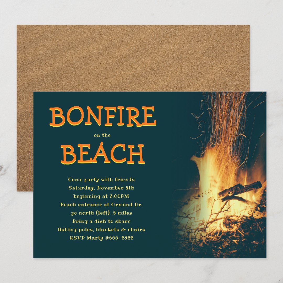 Beach Bonfire Nighttime Party Invitation | Zazzle