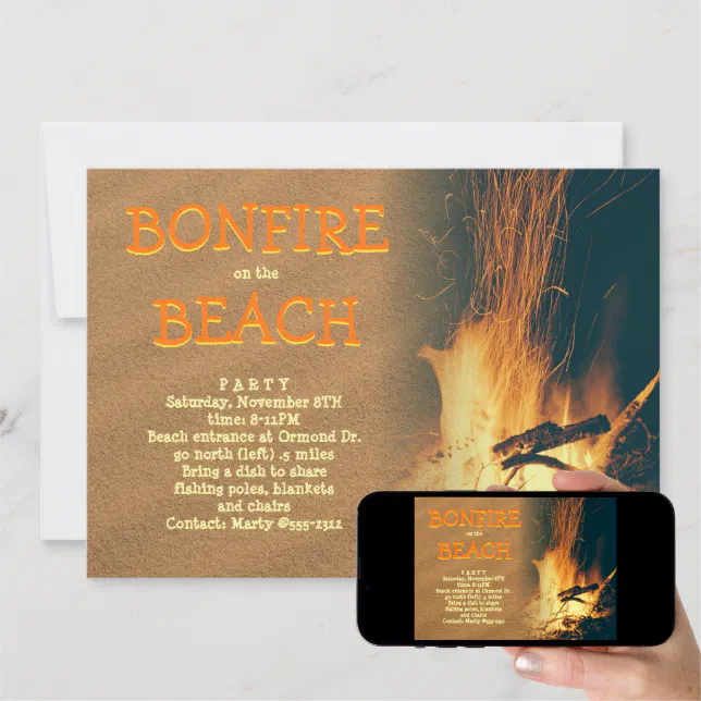 Beach Bonfire Party Celebration Invitation | Zazzle