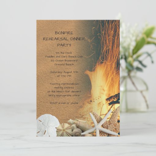 Beach Bonfire Rehearsal Dinner Party Invitations | Zazzle