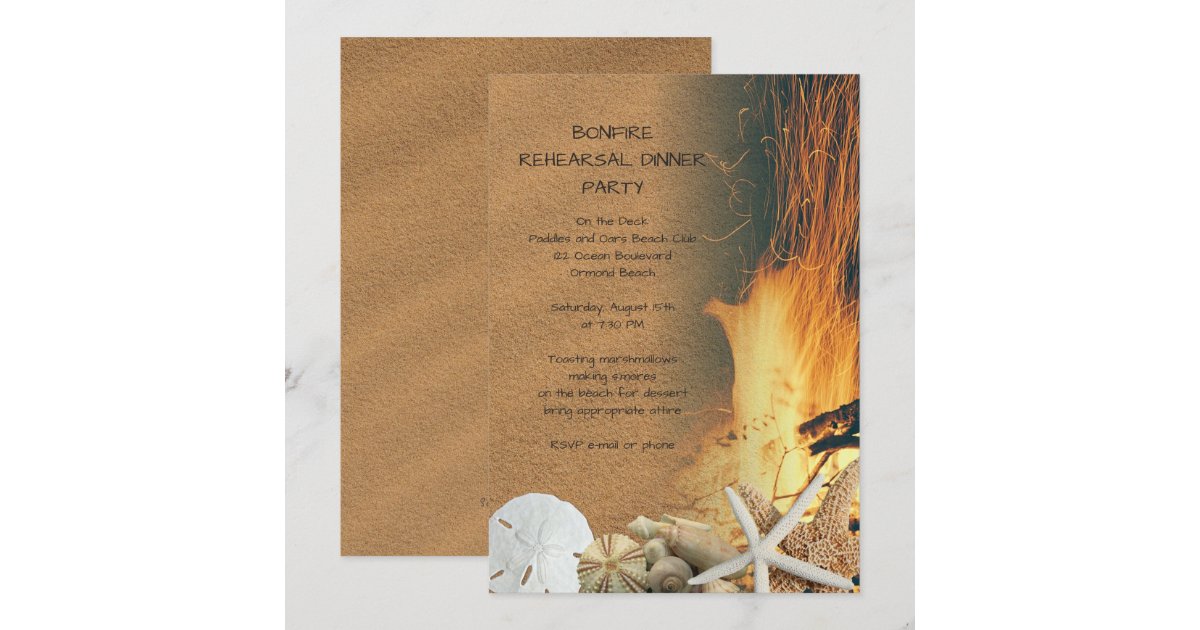Beach Bonfire Rehearsal Dinner Party Invitations | Zazzle