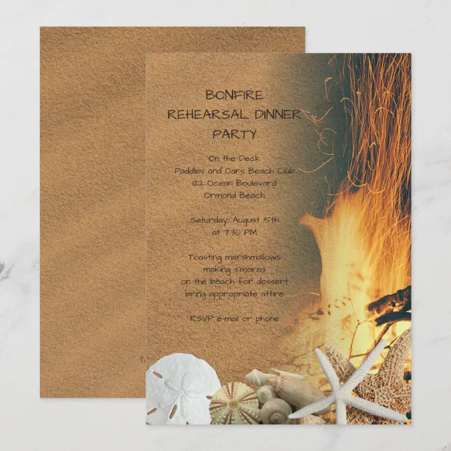 Beach Bonfire Rehearsal Dinner Party Invitations | Zazzle