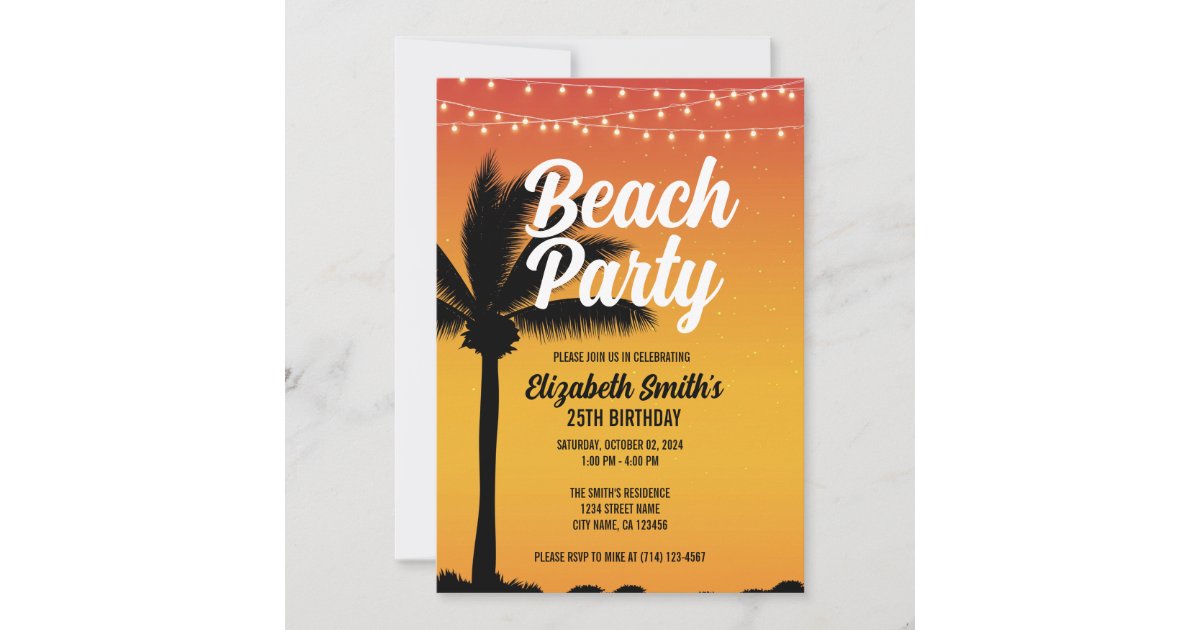 Beach Bonfire Theme Birthday Party Invitation | Zazzle