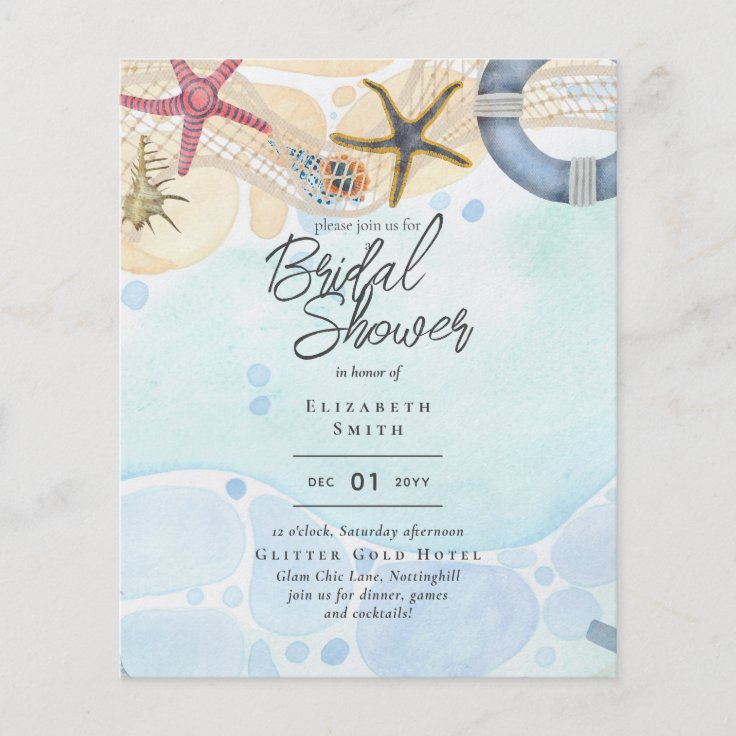 Beach Bridal Shower Coastal Nautical Invitation Flyer | Zazzle